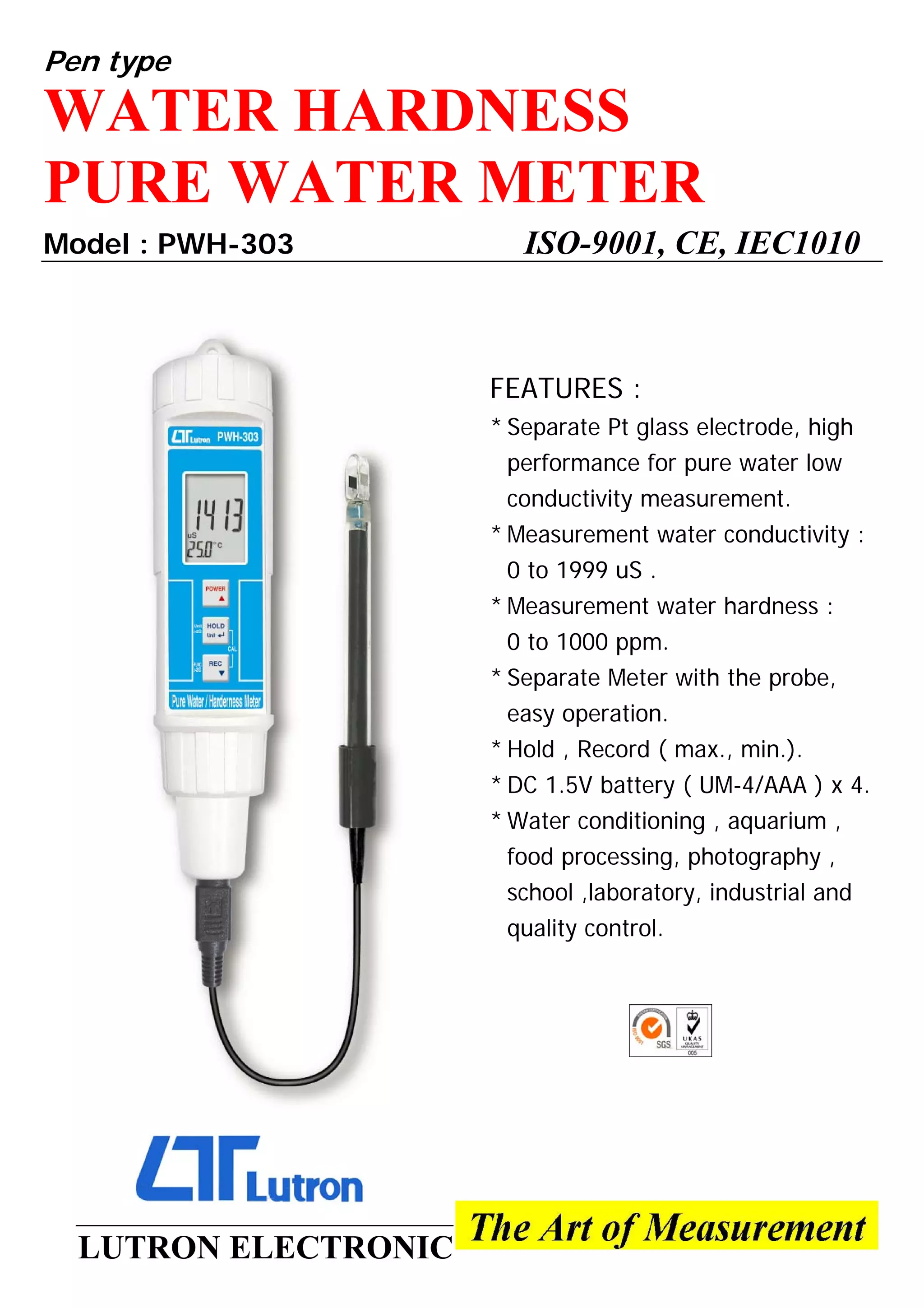 Lutron PWH-303 Water Hardness Meter | PDF
