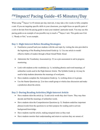 Pw Impact Pacing Guide | PDF