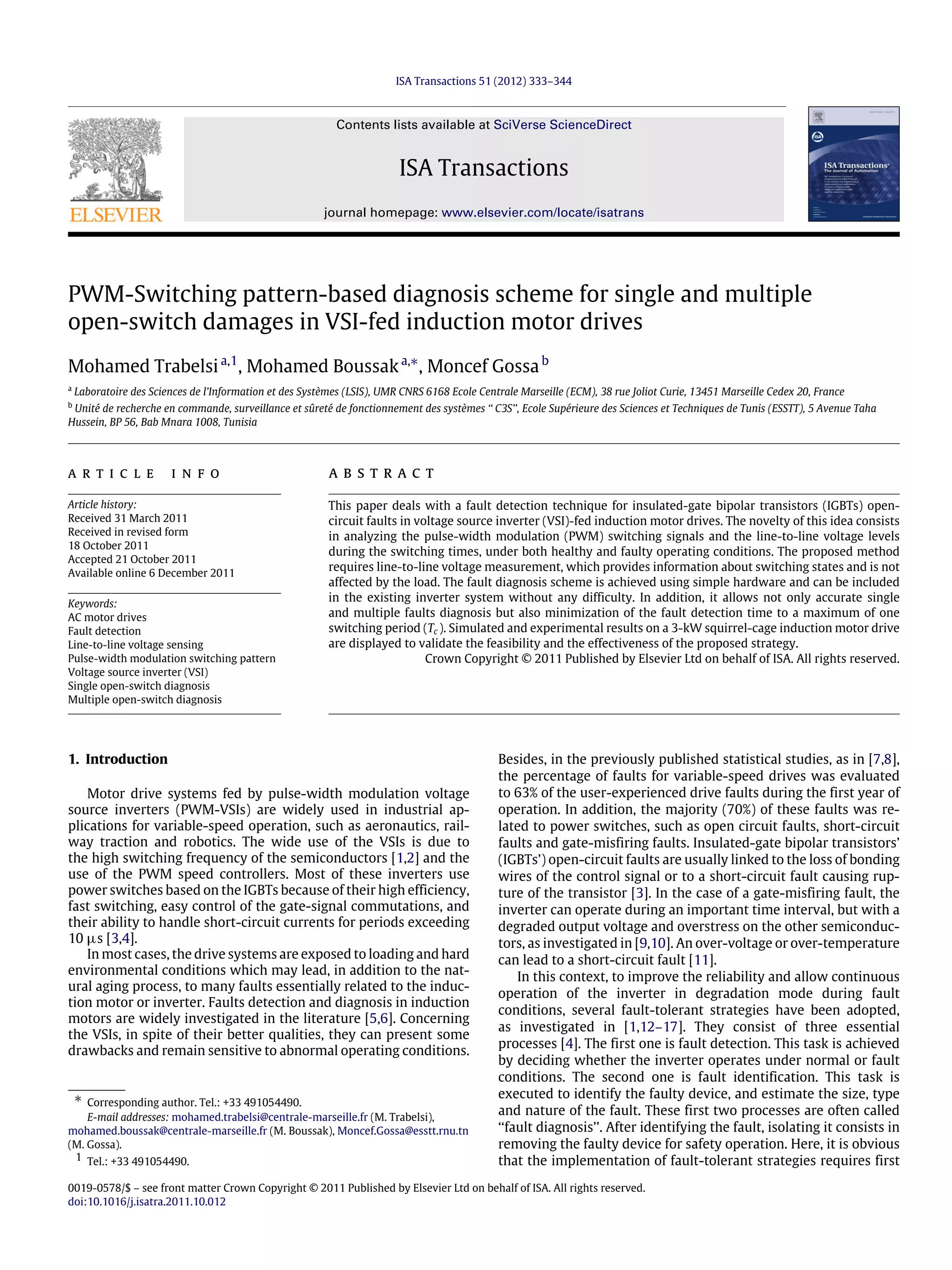 PWM-Switching pattern-based diagnosis scheme for single and multiple ...