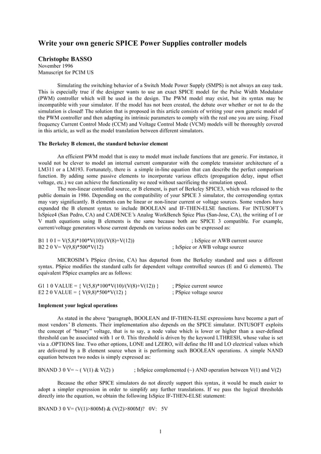 Write your own generic SPICE Power Supplies controller models | PDF