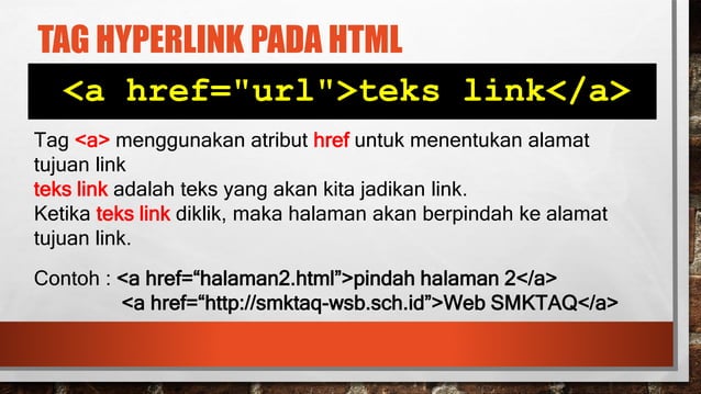 Materi ajar PWPB kelas XI RPL - Hyperlink pada HTML | PDF