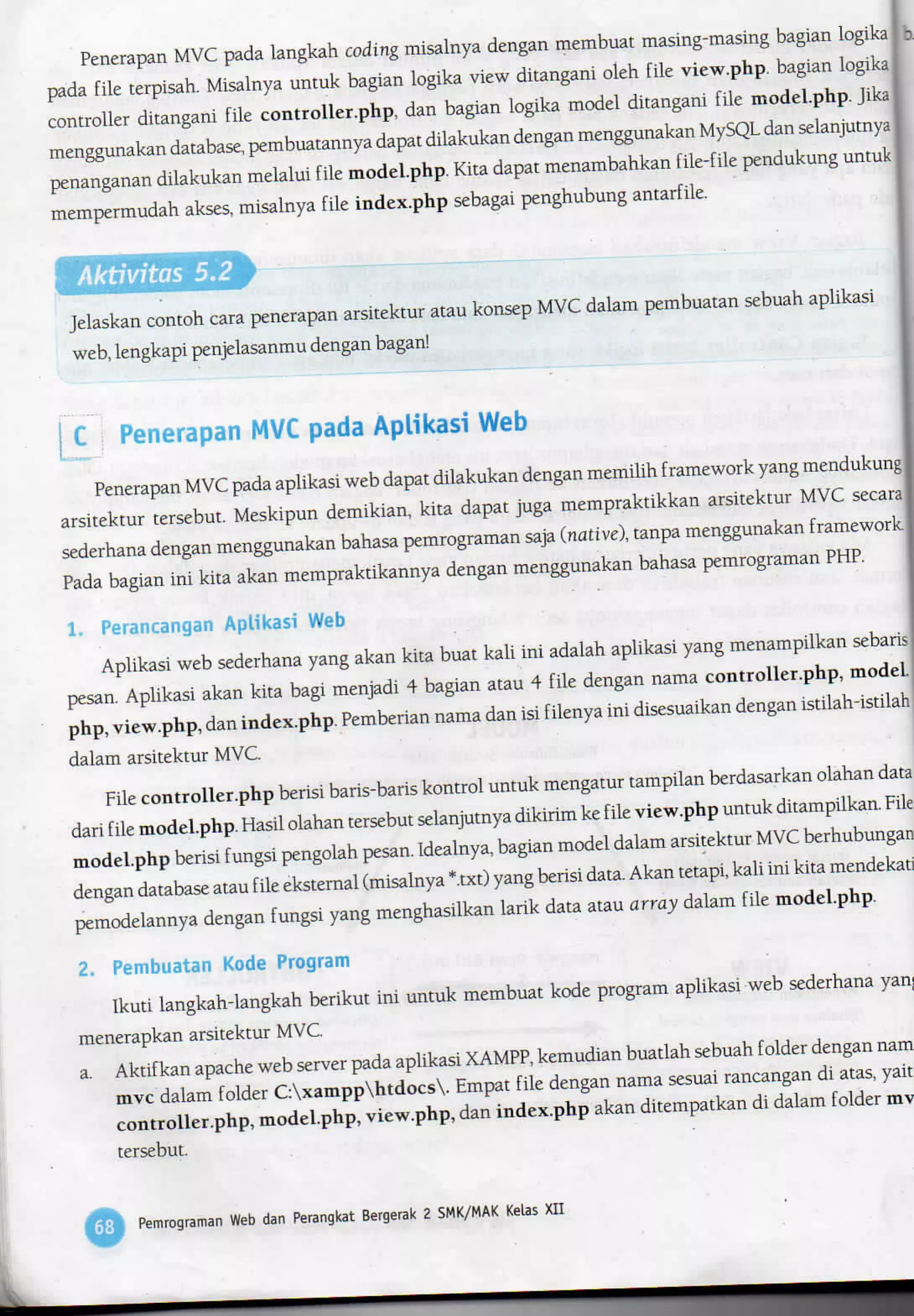 Materi PWPB kelas XII RPL - Aplikasi web dengan model Model View Controler (MVC) | PDF