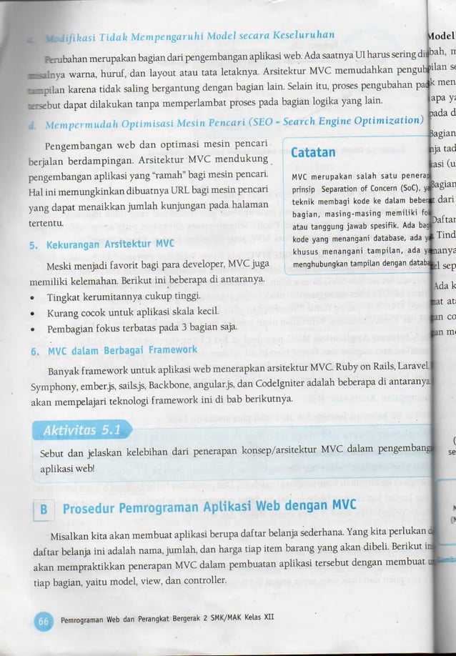 Materi PWPB kelas XII RPL - Aplikasi web dengan model Model View Controler (MVC) | PDF