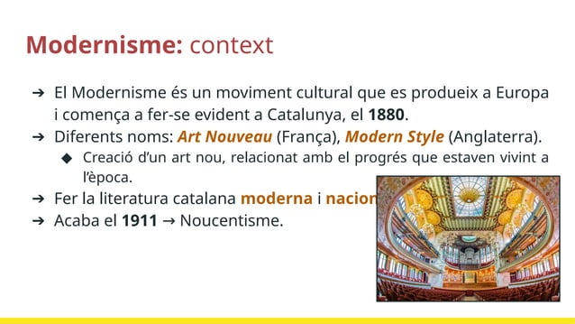 Presentació sobre el Modernisme català, les seves característiques i autors | PPT