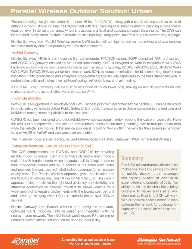 Parallel Wireless Urban Coverage Solution Overview | PDF | Internet of Things | Internet
