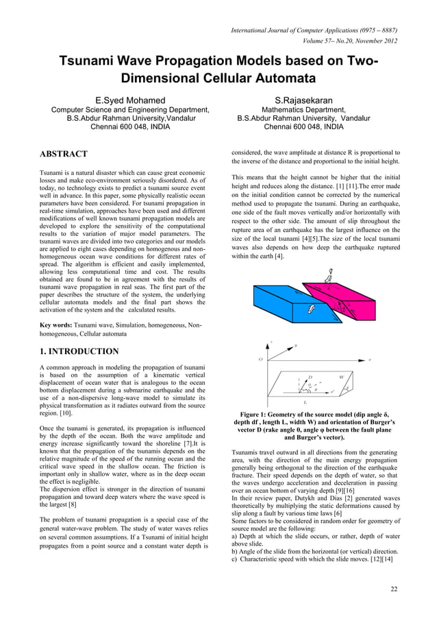 Tsunami Wave Propagation Models based on Two-Dimensional Cellular Automata | PDF