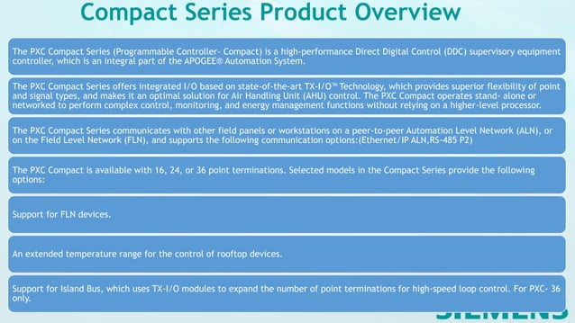 Siemens PXC Controller Series Part-1 | PPT