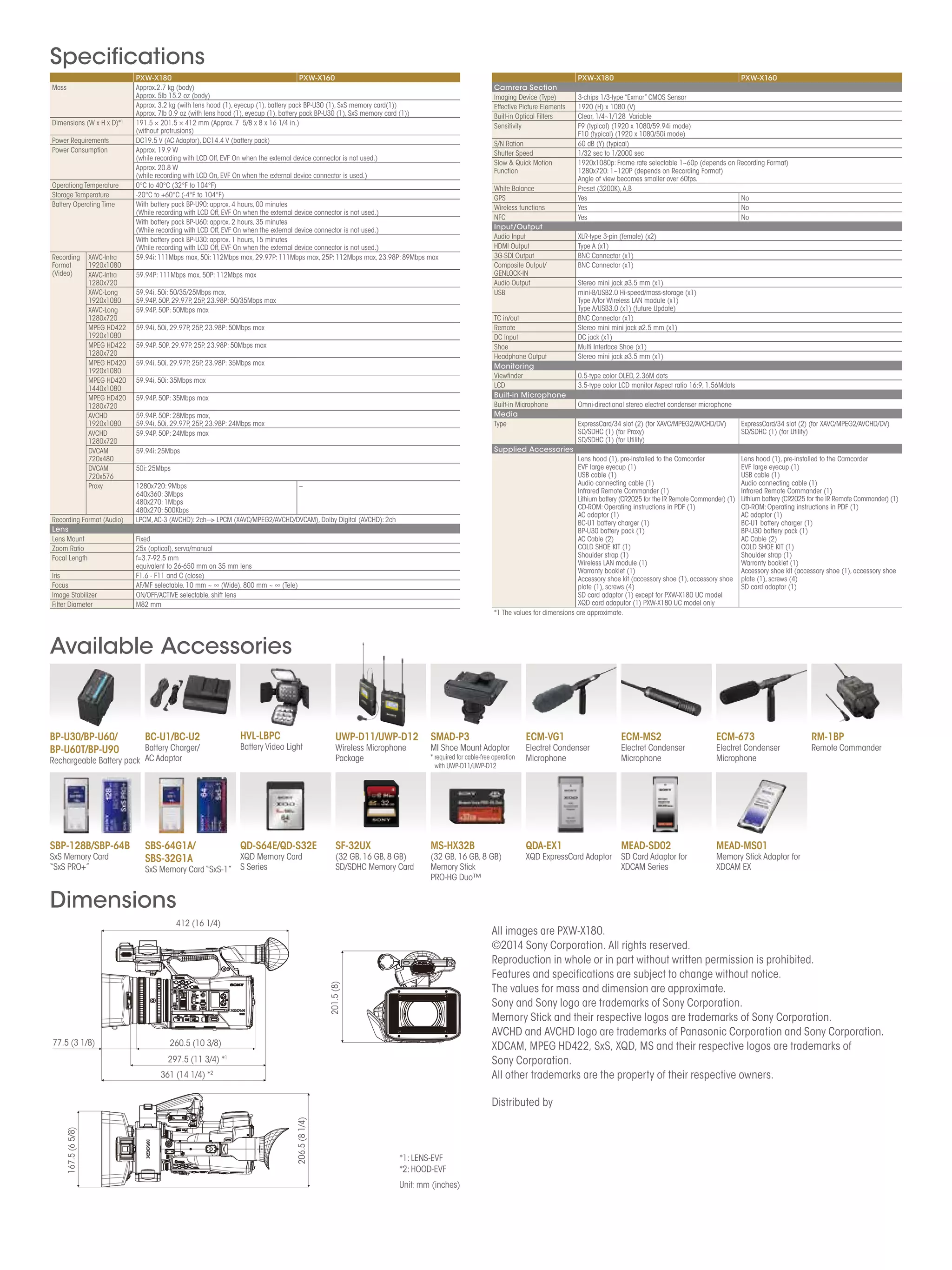 Sony PXW-X160 & 180 brochure | PDF