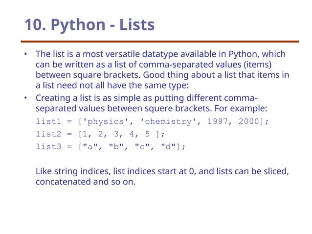 Programming in Python Lists and its methods .ppt | Programming Languages | Computing