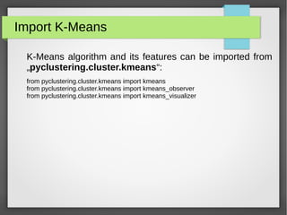 Pyclustering tutorial - K-means | PPT