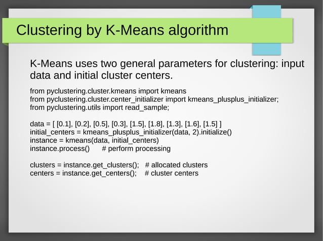 Pyclustering tutorial - K-means | PPT