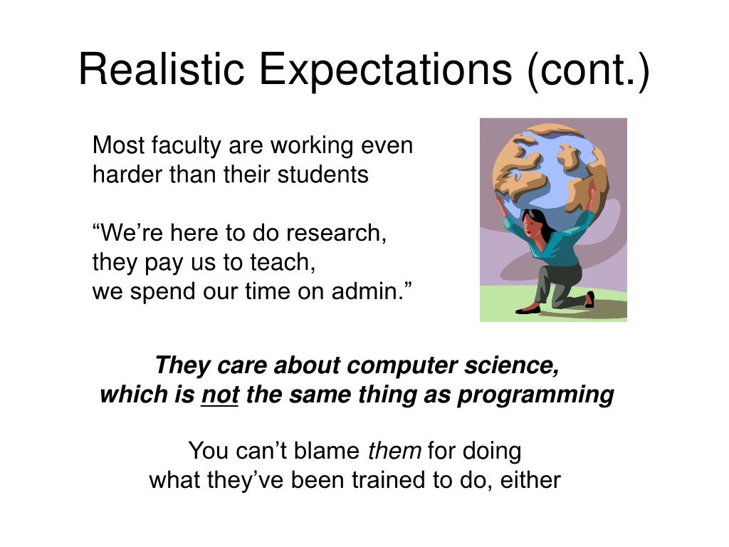Realistic Expectations (cont.) Most faculty