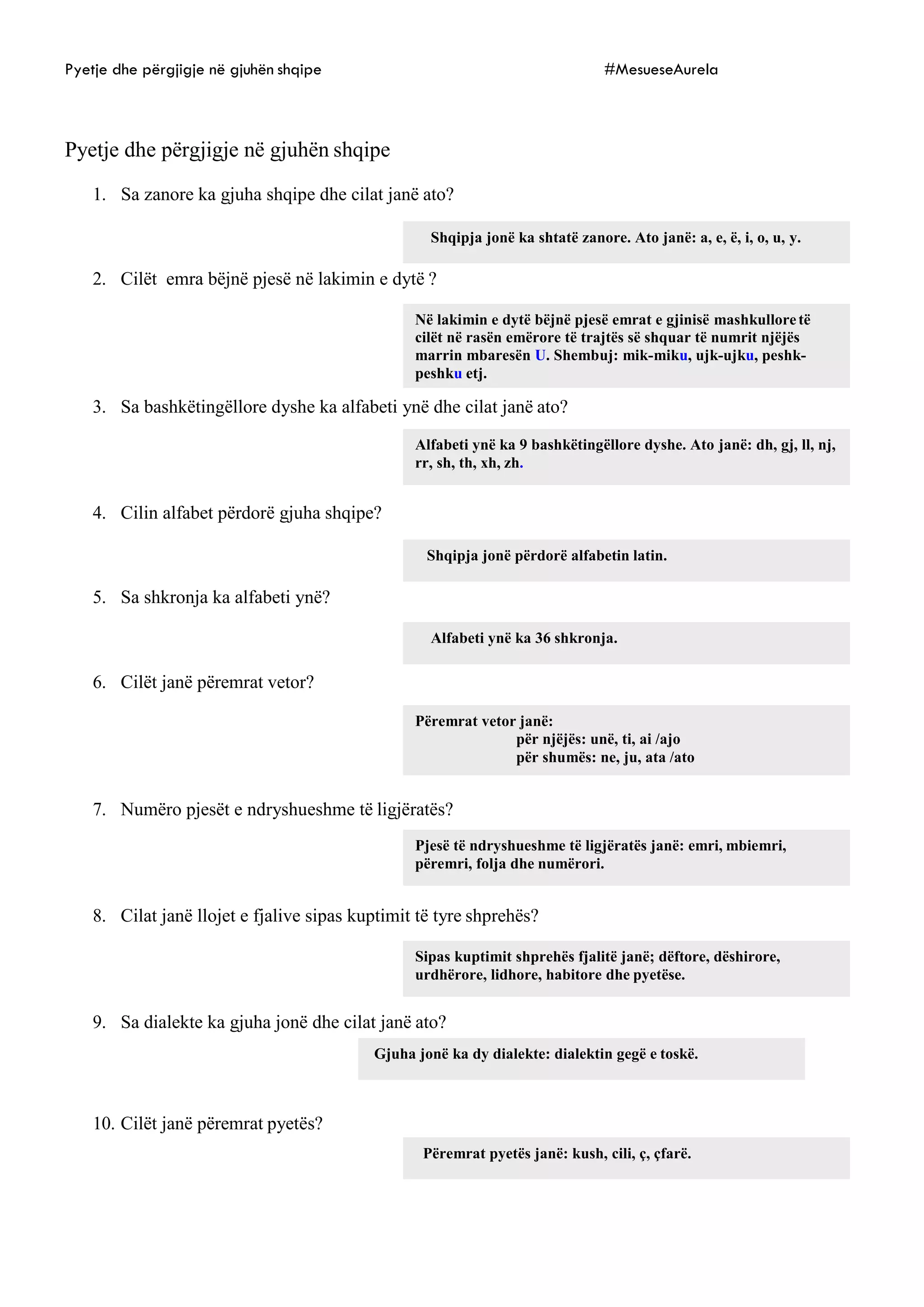 Pyetje dhe pergjigje ne gjuhen shqipe | PDF