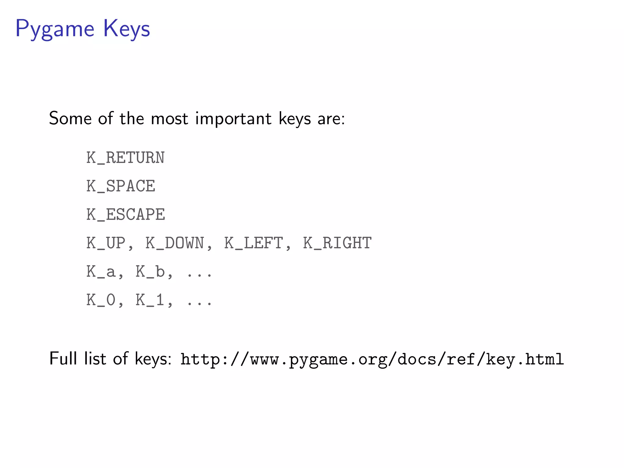 Pygame presentation | PDF