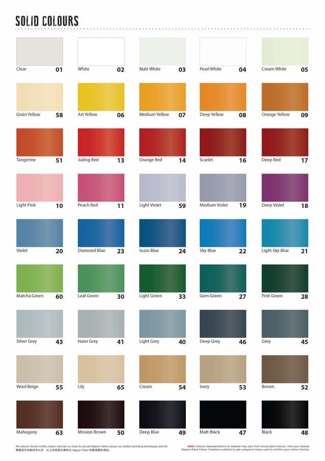 Nippon Paint Color Chart/ Code Malaysia with Pylox Lazer