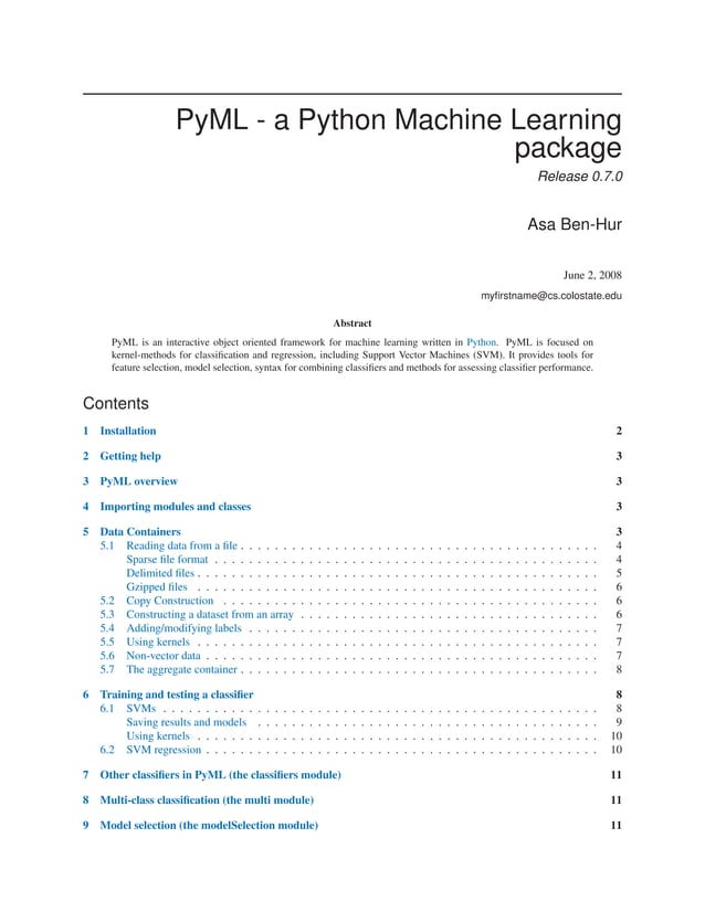 PyML - a Python Machine Learning package | PDF