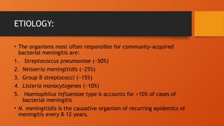 PYOGENIC MENINGITIS- CLINICAL FEATURES AND MANAGEMENT | PPTX
