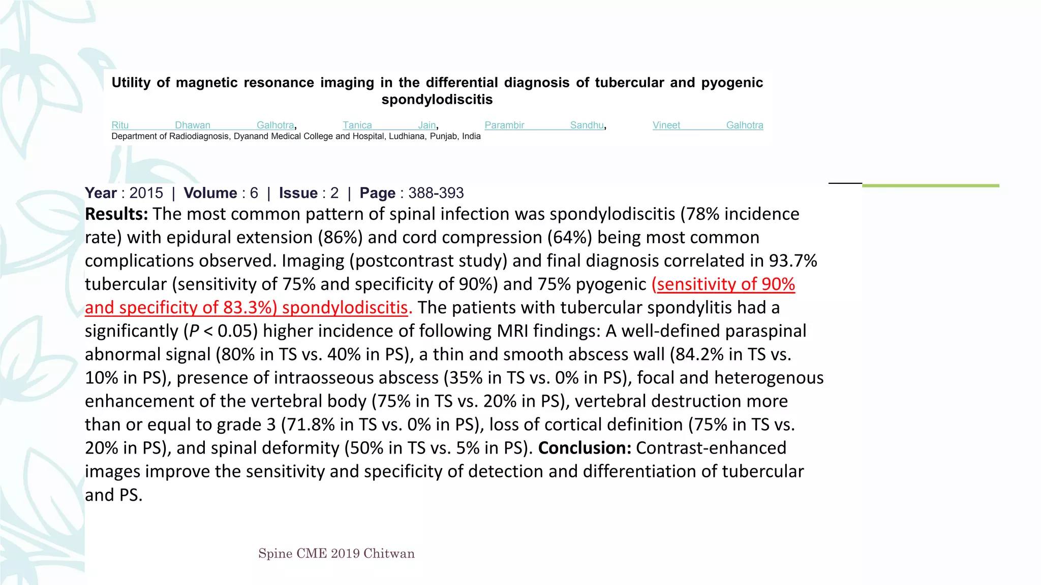 Pyogenic spondylitis cme chitwan 2019 | PPTX