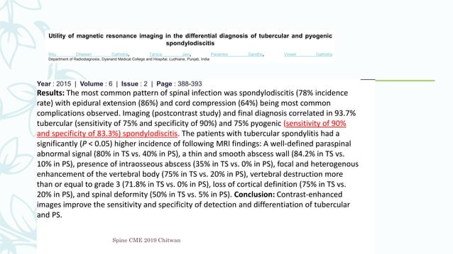 Pyogenic spondylitis cme chitwan 2019 | PPTX | Bone and Joint ...