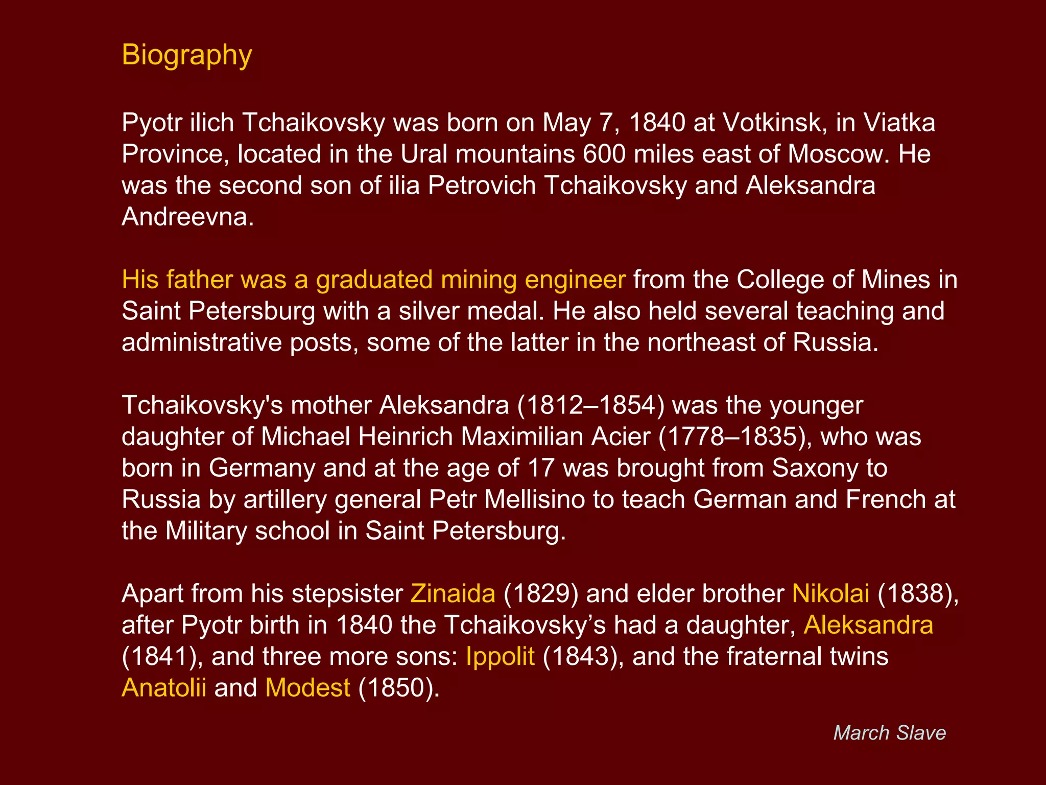 Pyotr I Tchaikovsky Biography | PPS