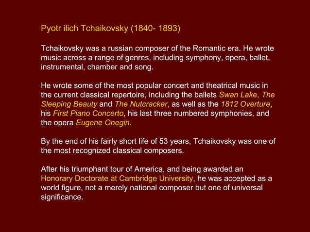Pyotr I Tchaikovsky Biography | PPS