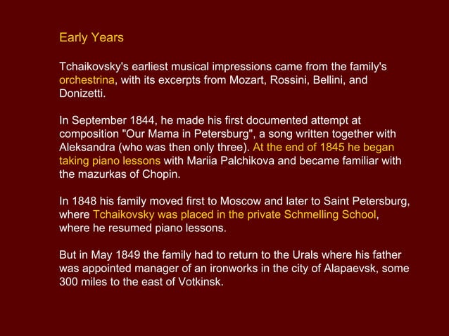 Pyotr I Tchaikovsky Biography | PPS