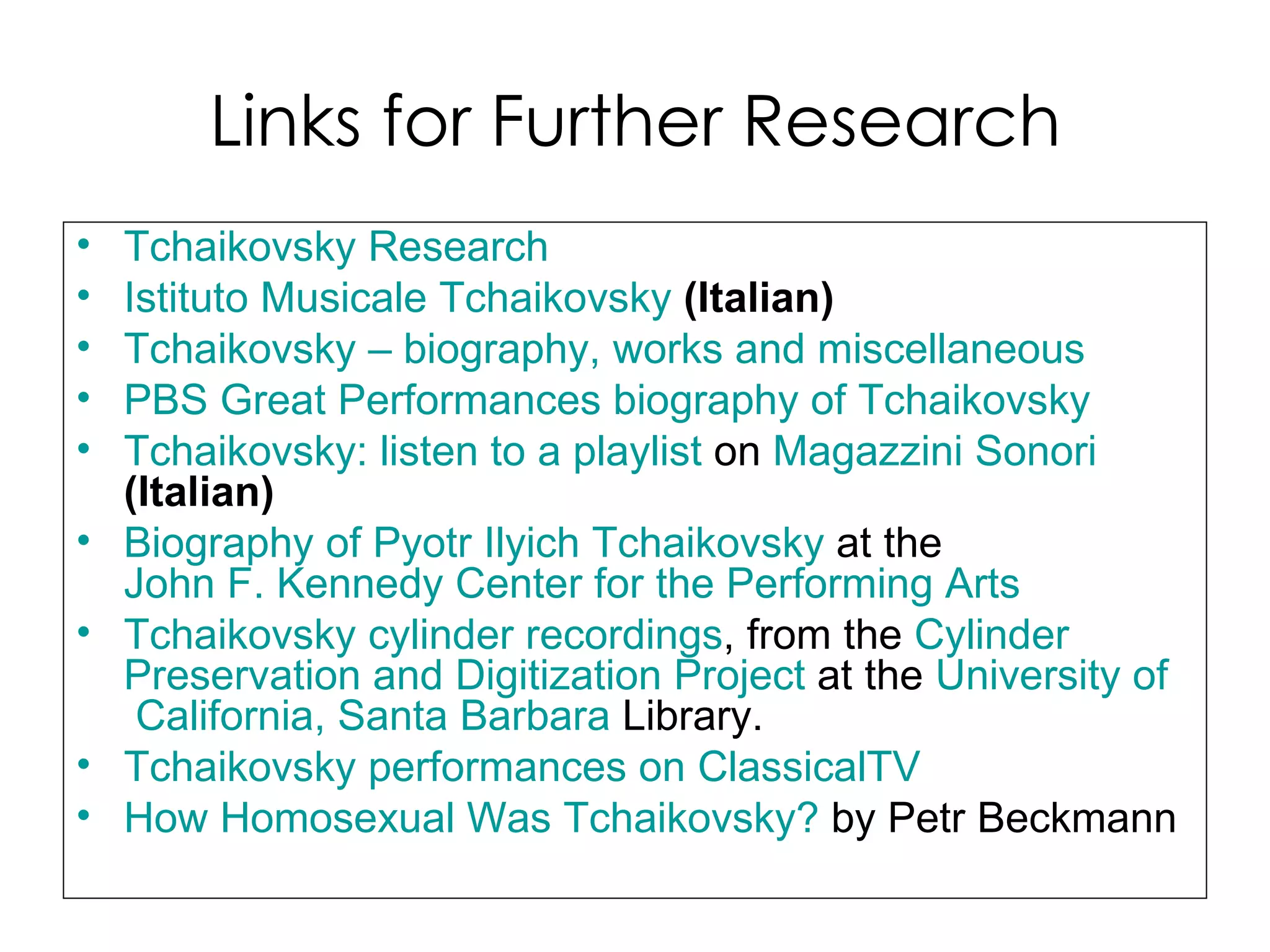 Pyotr Ilyich Tchaikovsky | PPT