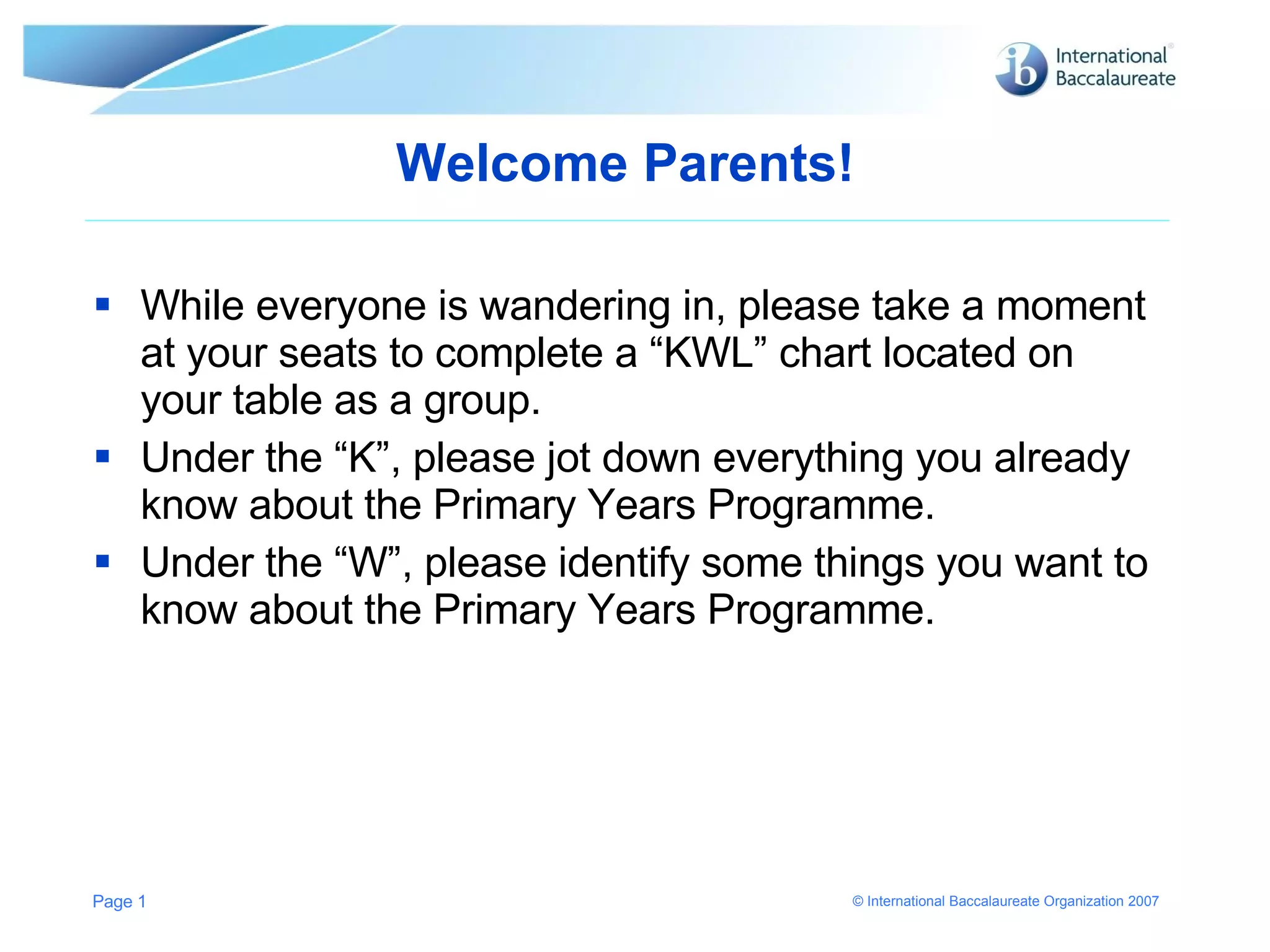 Intro to PYP for Parents | PPT