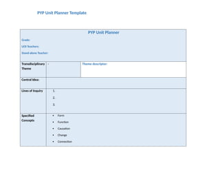 PYP Planner Template for IB Teaching part UOI | DOCX