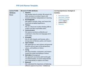 PYP Planner Template for IB Teaching part UOI | DOCX