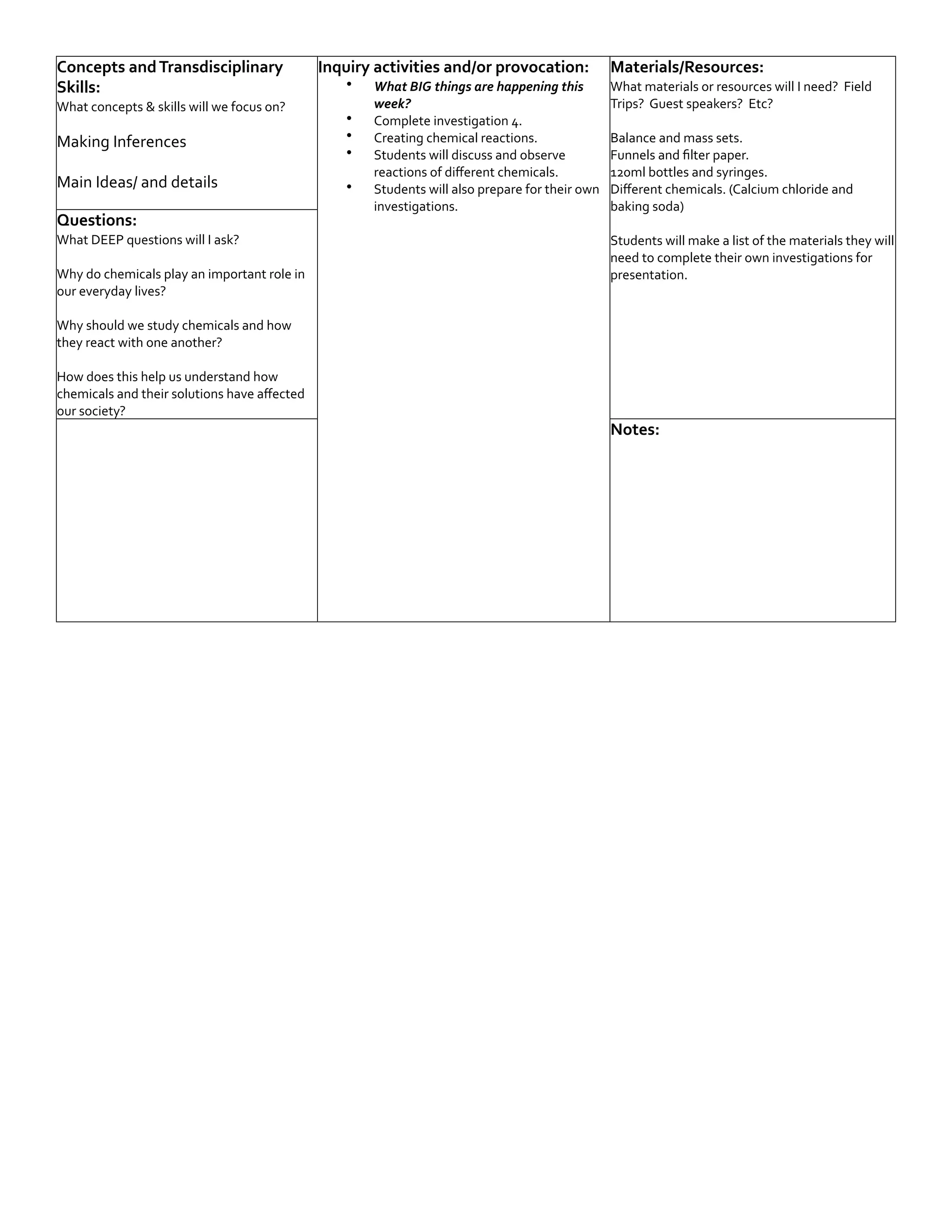 Pyp week 6 plan | PDF