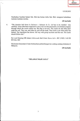 Past Years - Company Law I (6 papers) | PDF