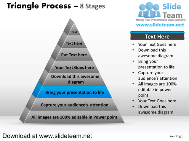 Pyramind triangle built out of puzzle pieces process 8 stages ...