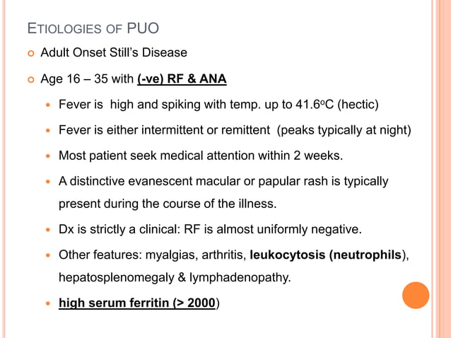 Pyrexia of unknown origin | PPTX | Infectious Diseases | Diseases and ...