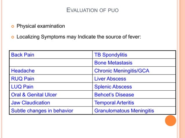Pyrexia of unknown origin | PPTX | Infectious Diseases | Diseases and ...
