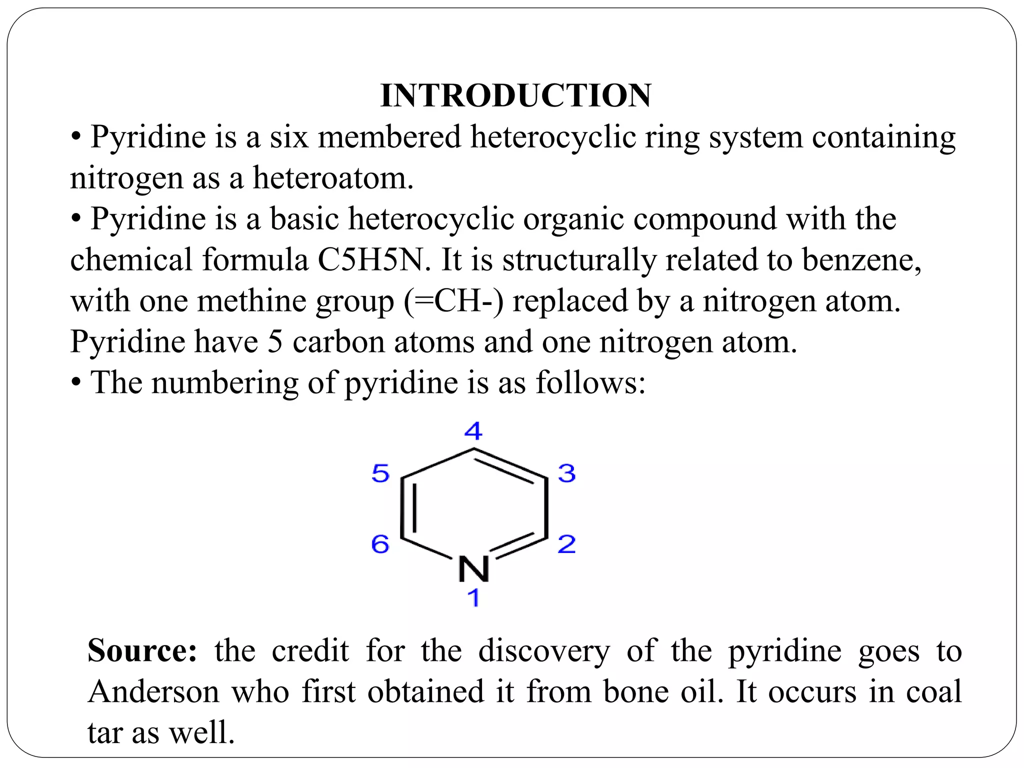 Pyridine: Synthesis, reactions and medicinal uses | PPTX