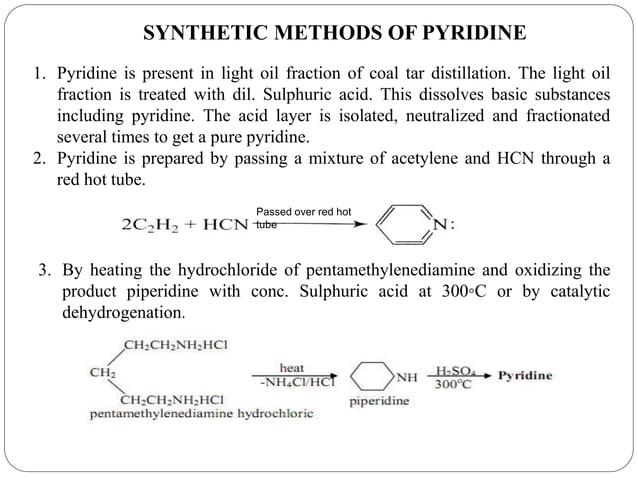 Pyridine: Synthesis, reactions and medicinal uses | PPTX