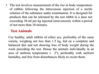 Pyrogen testing as per IP, BP & USP | PPTX