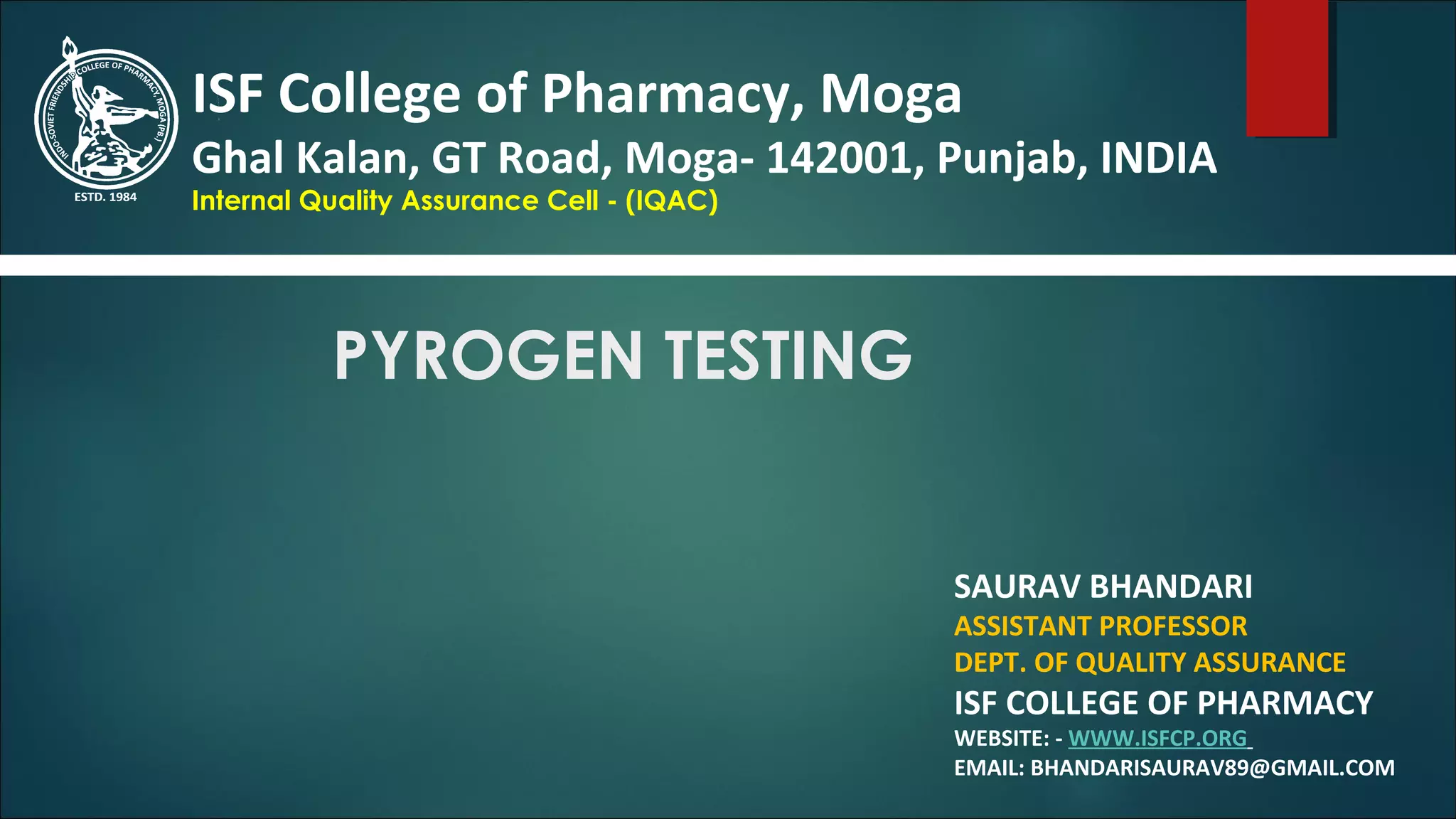 PYROGEN TESTING | PPT