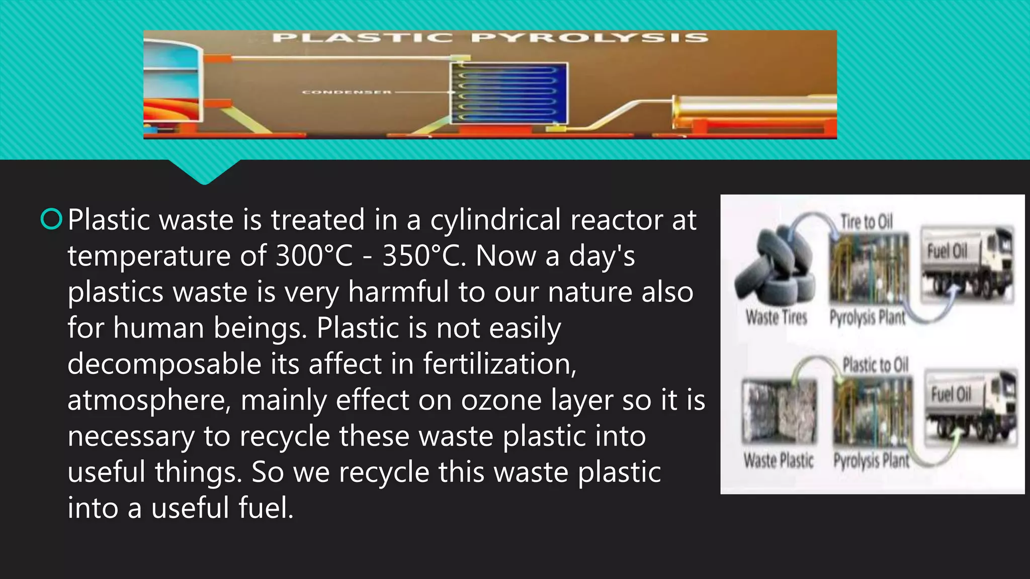 Pyrolysis of waste plastics into fuels | PPTX