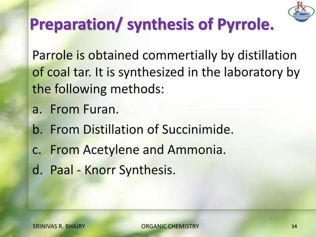 Pyrrole (o.c iv) | PPTX | Chemistry | Science
