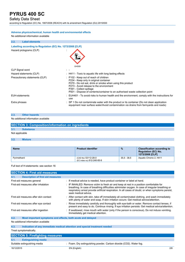 Pyrus 400 sc msds | PDF | First Aid | Injuries