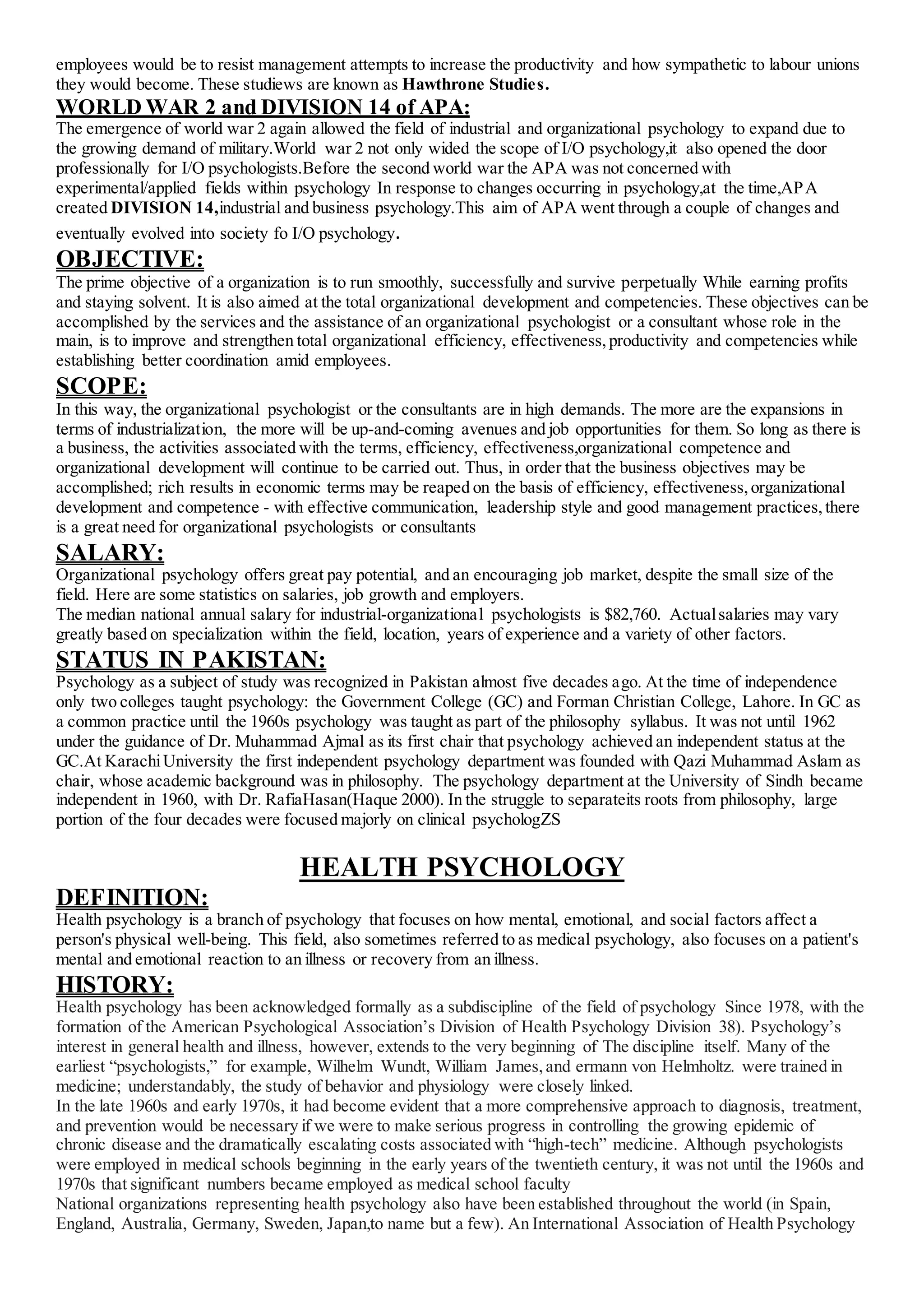 introduction and scope of psychology and applied areas of psychology | DOCX