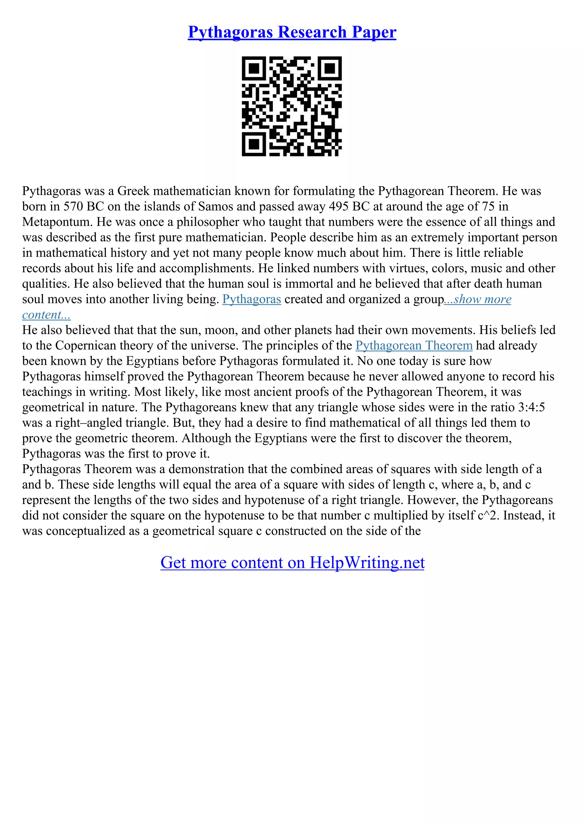 Pythagoras Essay | PDF
