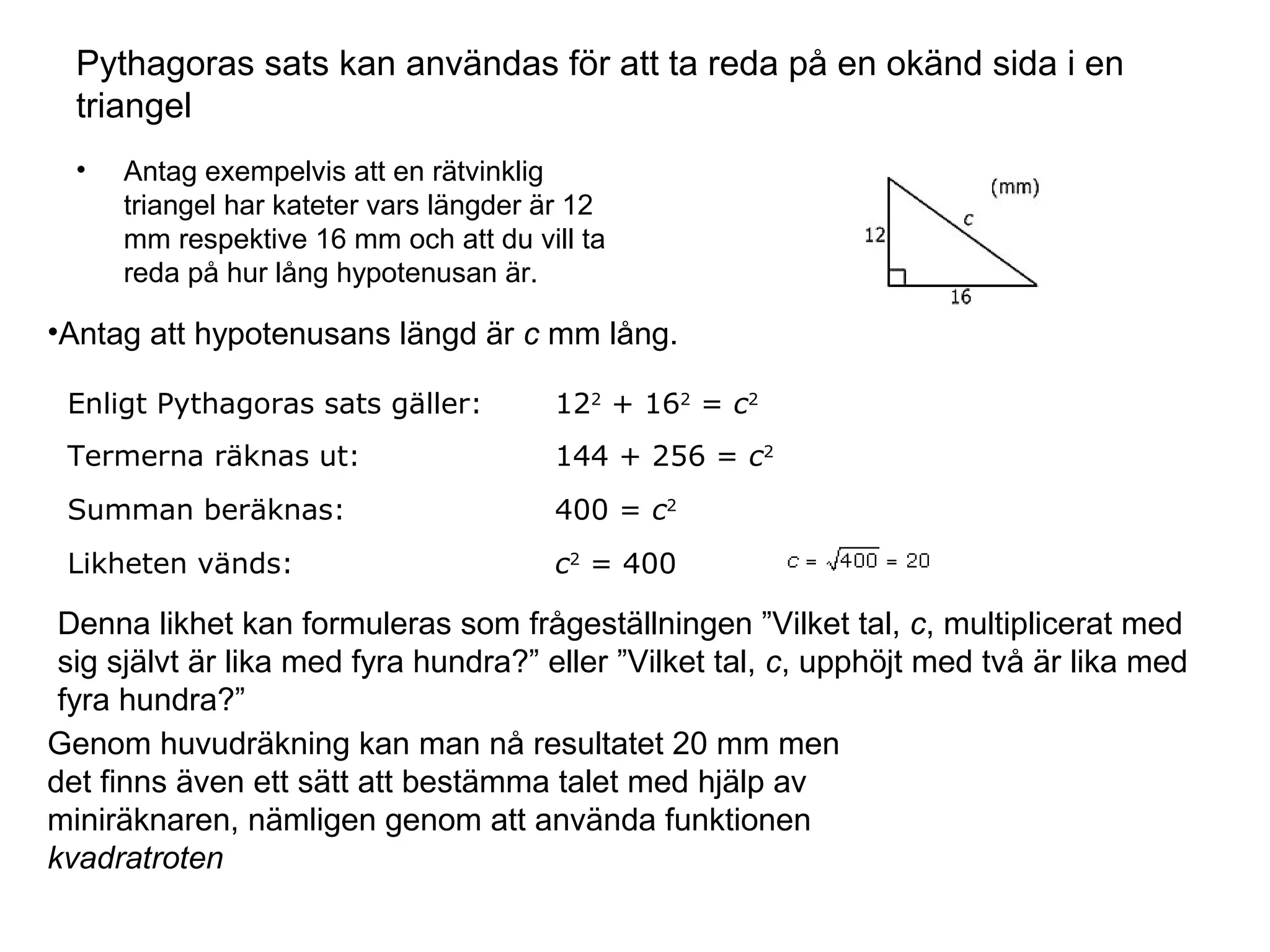 Pythagoras sats och kvadratroten | PPT