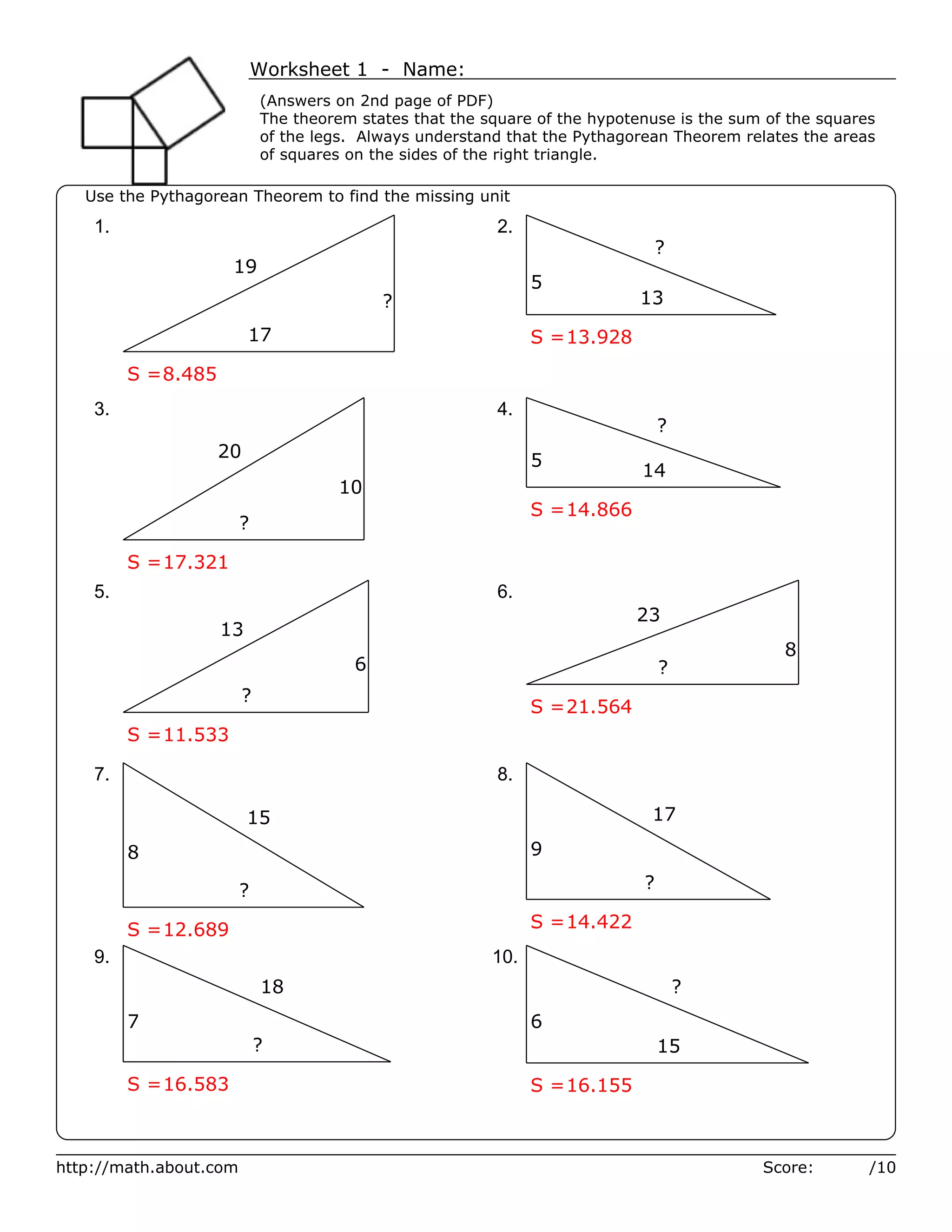 Pythagorean worksheet-1 | PDF