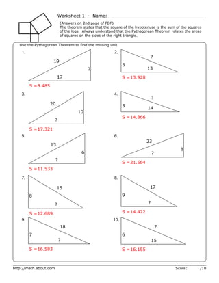 Pythagorean worksheet-1 | PDF