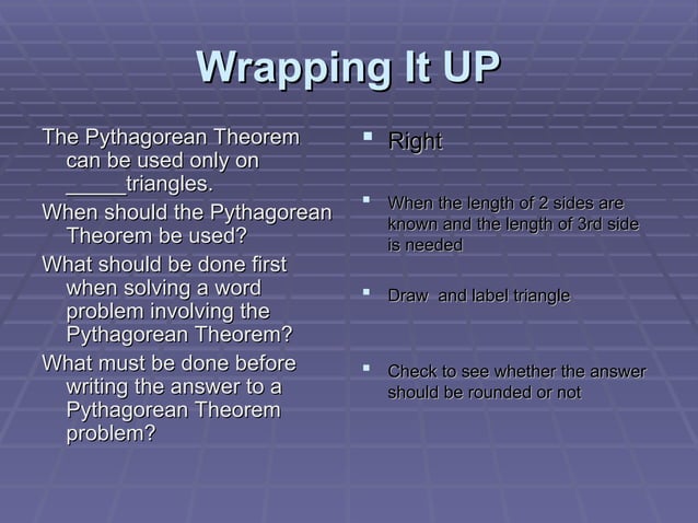 Pythagorean Theorem and its application to real life situation ppt | PPT