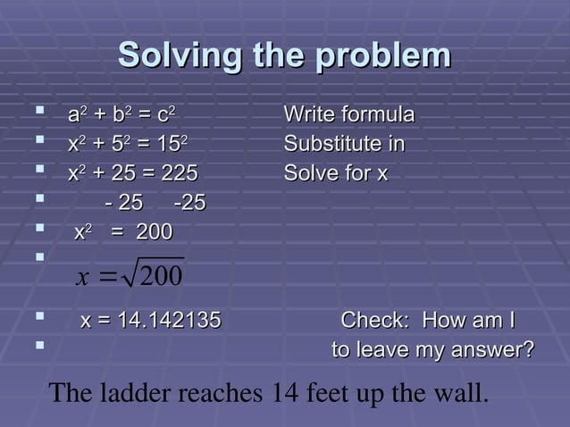 Pythagorean Theorem and its application to real life situation ppt | PPT