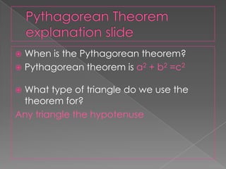 Pythagorean theorem and distance formula | PPT